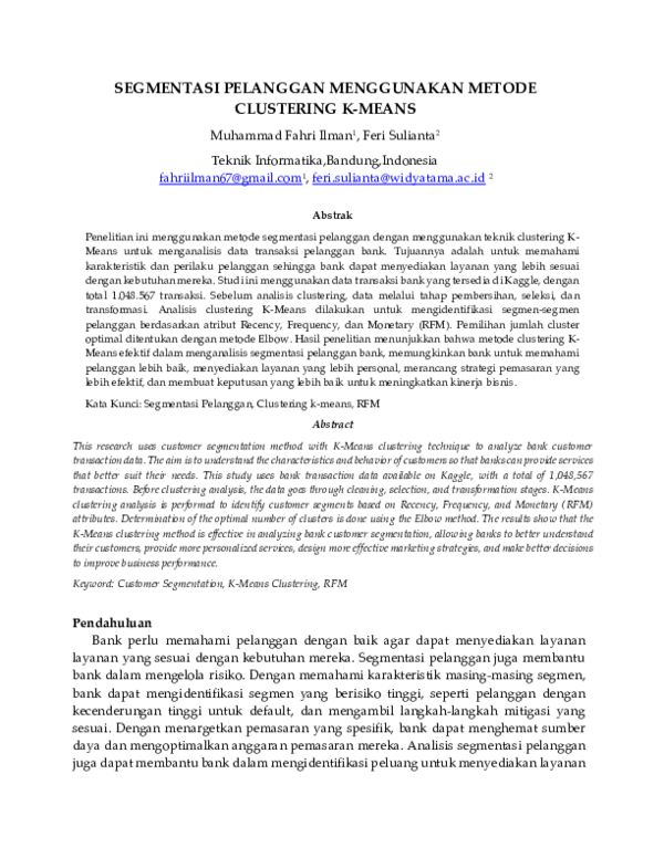 (PDF) SEGMENTASI PELANGGAN MENGGUNAKAN METODE CLUSTERING K-MEANS