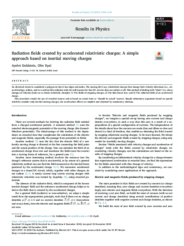 (PDF) Radiation Fields Created by Accelerated Relativistic Charges: A ...