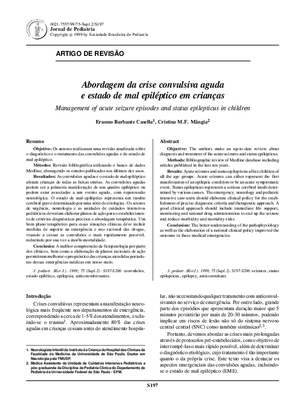(PDF) Management of acute seizure episodes and status epilepticus in ...