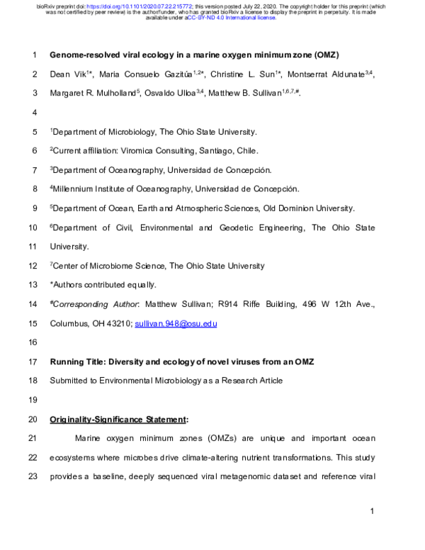 Genome-resolved viral ecology in a marine oxygen minimum zone (OMZ)