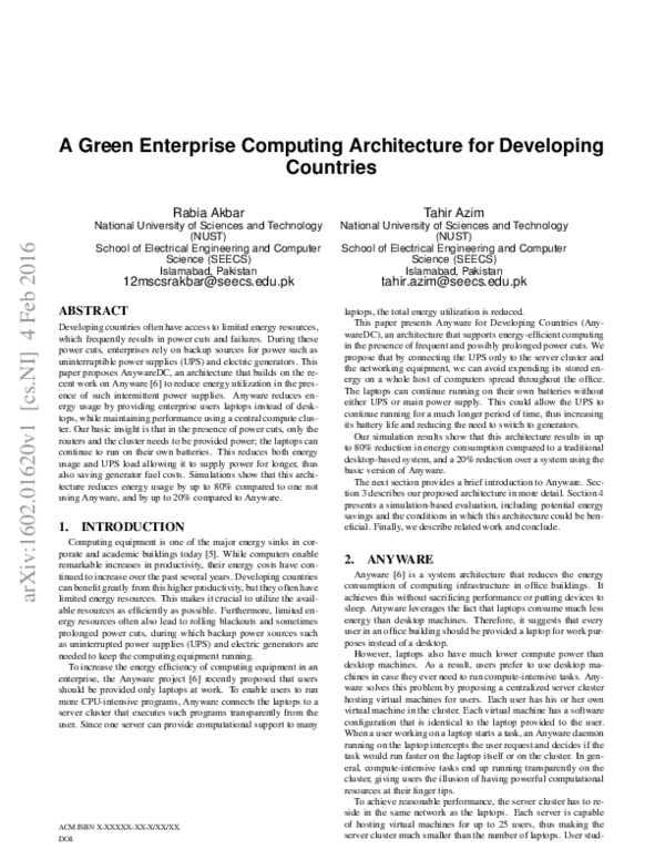 (PDF) A Green Enterprise Computing Architecture for Developing Countries