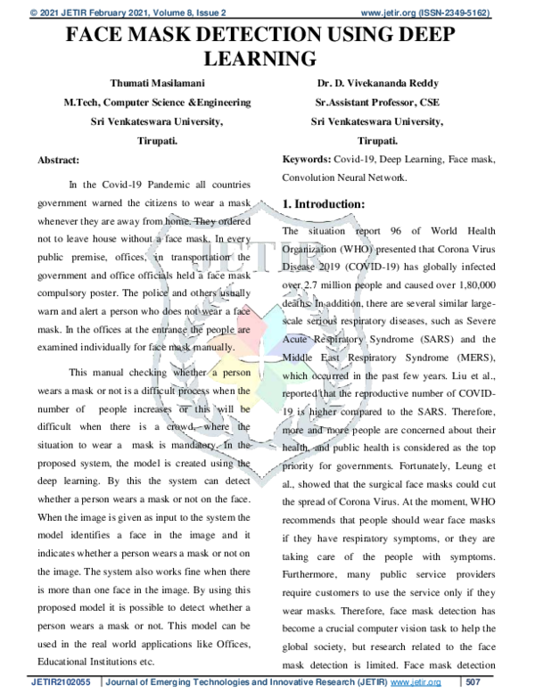 (PDF) Face Mask Detection Using Deep Learning