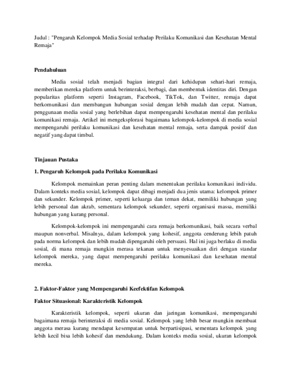 (PDF) Judul : "Pengaruh Kelompok Media Sosial terhadap Perilaku Komunikasi dan Kesehatan Mental ...