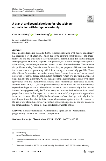 (PDF) A branch and bound algorithm for robust binary optimization with ...