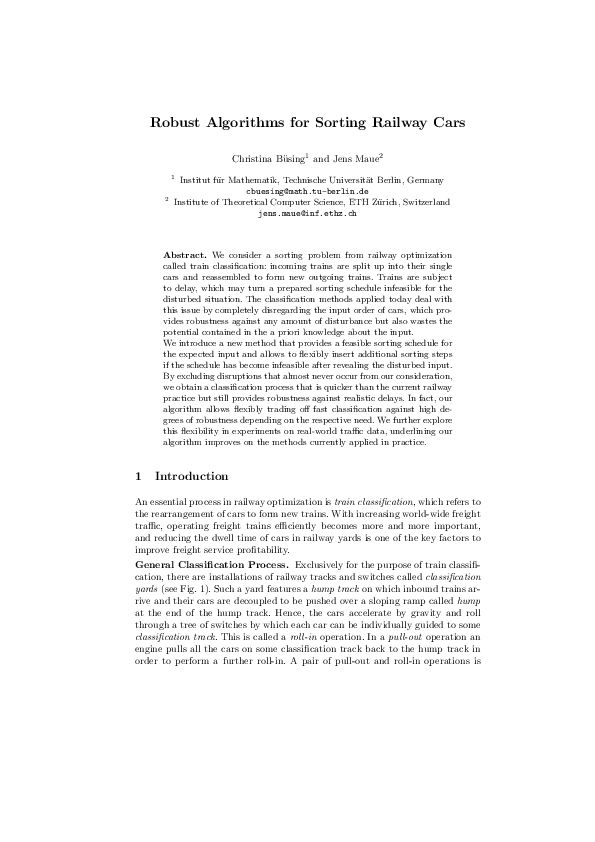 (PDF) Robust Algorithms for Sorting Railway Cars