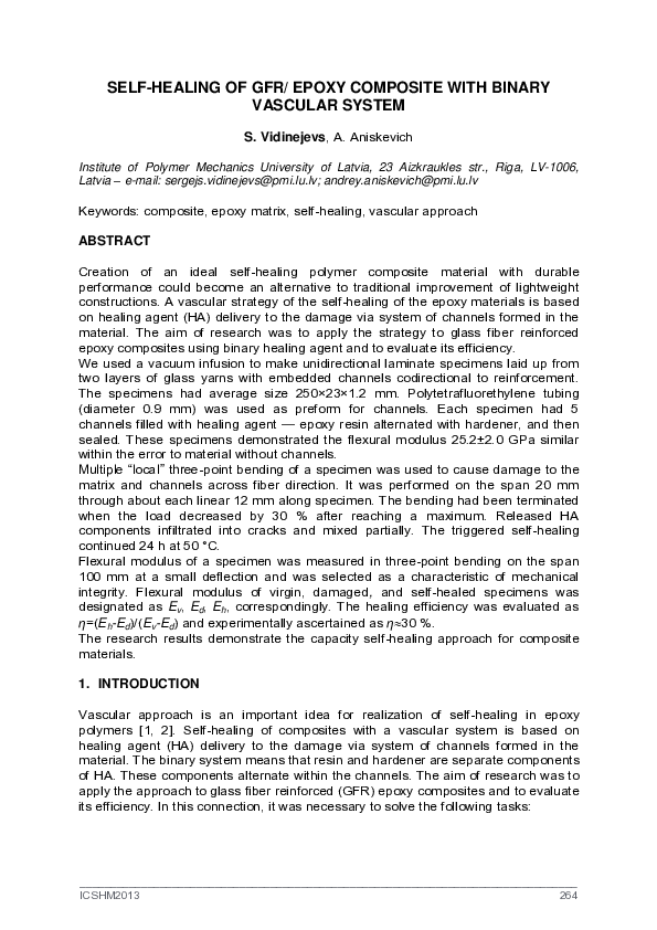 (PDF) Self-healing of GFR/epoxy composite with binary vascular system