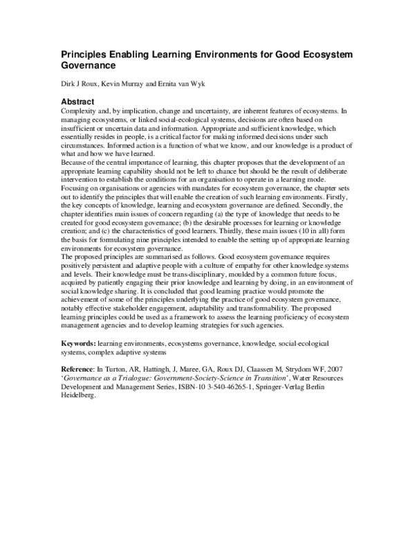 (PDF) Principles Enabling Learning Environments for Good Ecosystem Governance