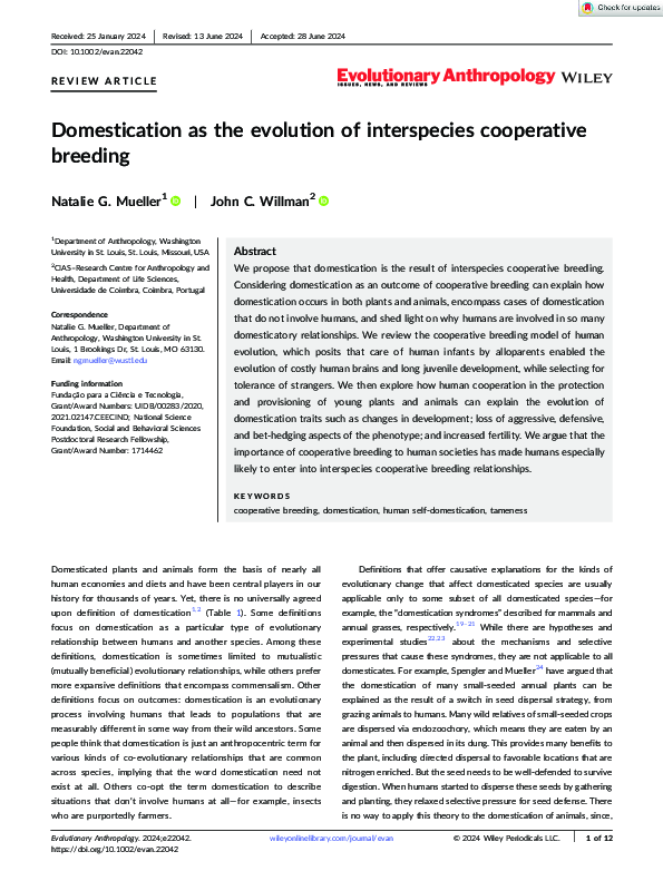 (PDF) Domestication as the evolution of interspecies cooperative breeding