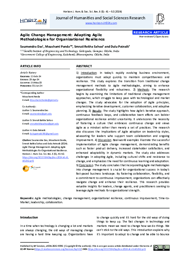(PDF) Agile Change Management: Adapting Agile Methodologies for Organizational Resilience