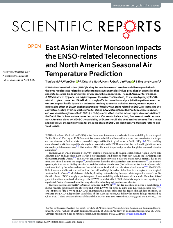 (PDF) East Asian Winter Monsoon Impacts the ENSO-related ...