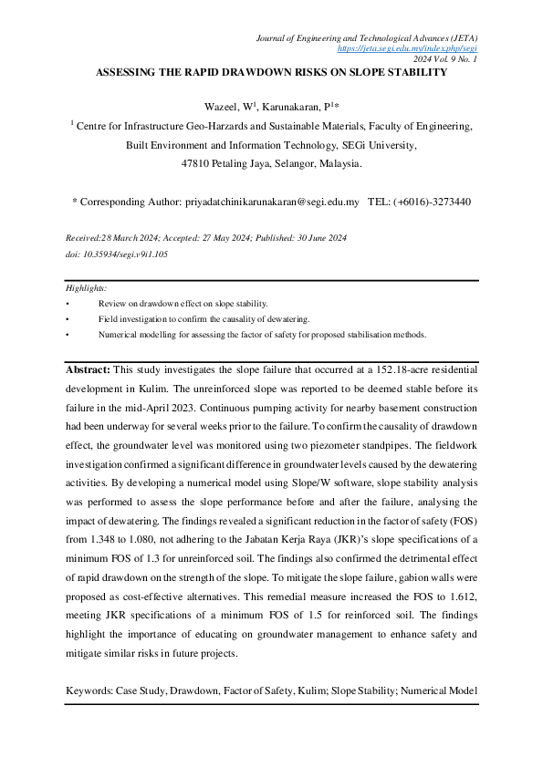 (PDF) ASSESSING THE RAPID DRAWDOWN RISKS ON SLOPE STABILITY