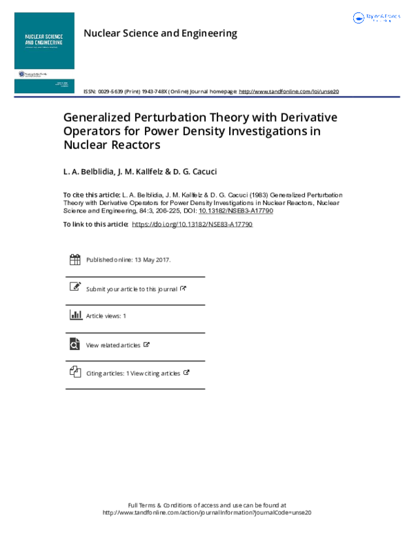(PDF) Generalized Perturbation Theory with Derivative Operators for Power Density Investigations ...