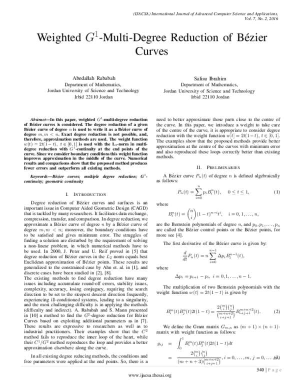 (PDF) Weighted G1-Multi-Degree Reduction of B´ezier Curves | SALISU ...