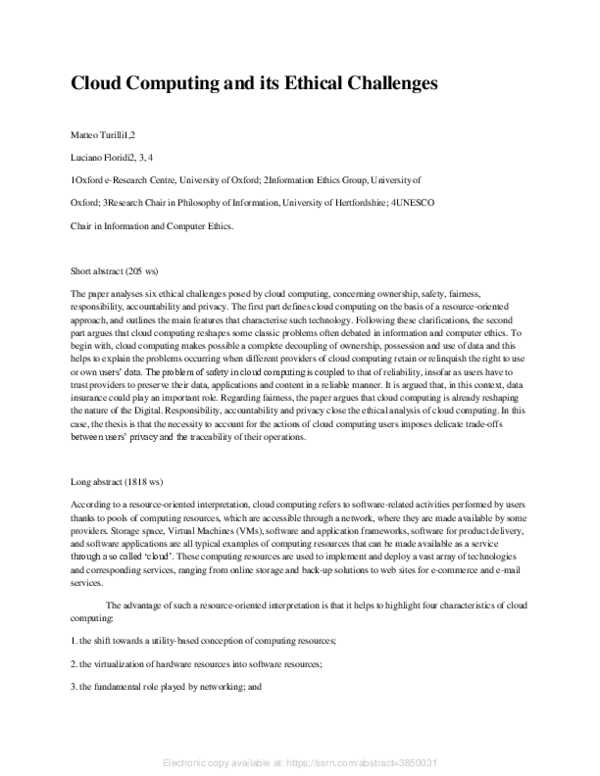 (PDF) Cloud Computing and its Ethical Challenges