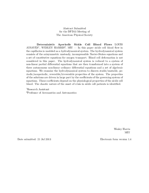 (PDF) Deterministic Aperiodic Sickle Cell Blood Flows