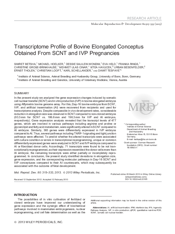 (PDF) Transcriptome profile of bovine elongated conceptus obtained from ...