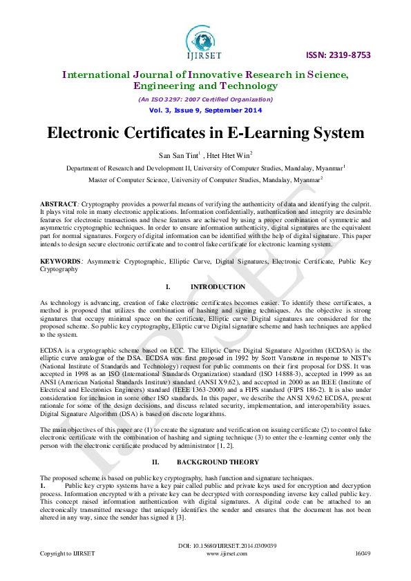 (PDF) Electronic Certificates in E-Learning System