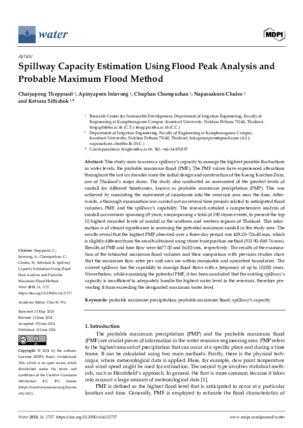 (PDF) Spillway Capacity Estimation Using Flood Peak Analysis and ...