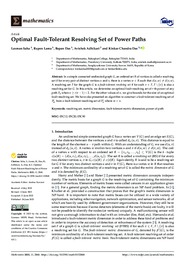 (PDF) Optimal Fault-Tolerant Resolving Set of Power Paths | Bapan Das ... (PDF) Optimal Fault-Tolerant Resolving Set of Power Paths | Bapan Das ...
