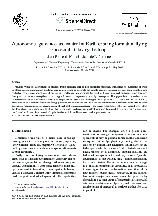 Pdf Autonomous Guidance And Control Of Earth Orbiting Formation Flying Spacecraft Closing The