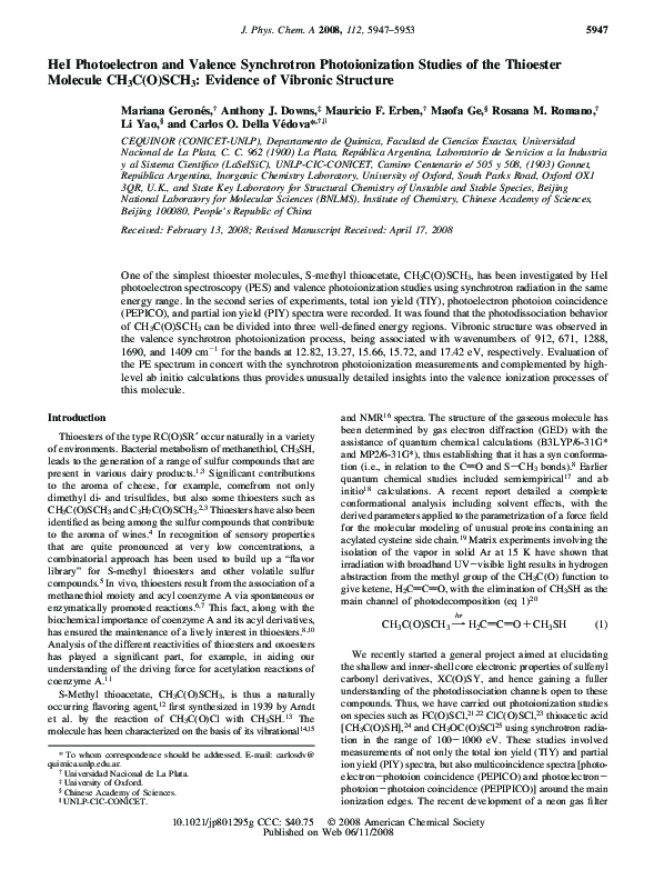 (PDF) HeI Photoelectron and Valence Synchrotron Photoionization Studies ...