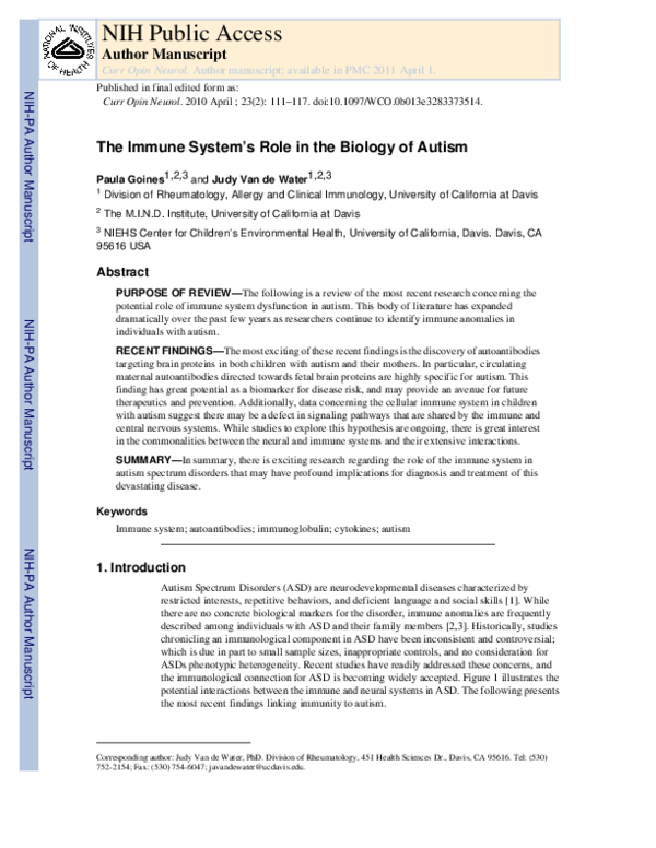 (PDF) The immune system's role in the biology of autism