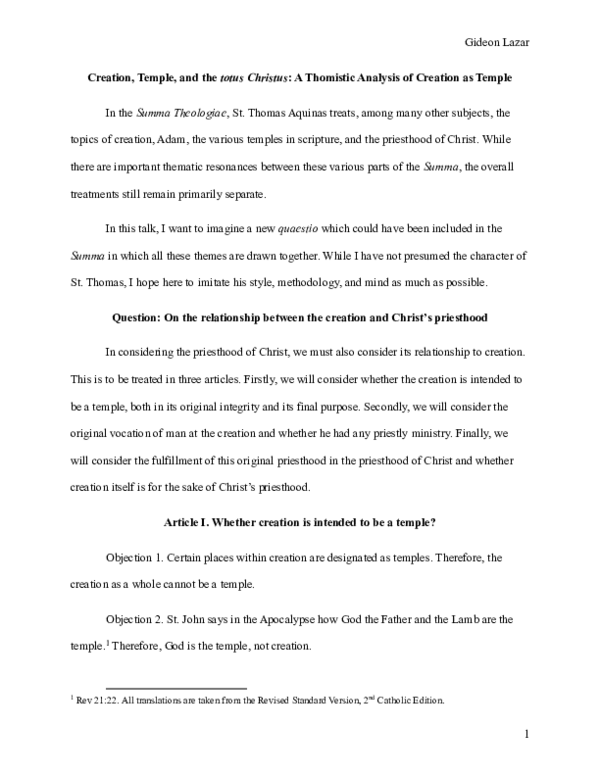 (PDF) Creation Temple and the totus Christus: A Thomistic Analysis of ...