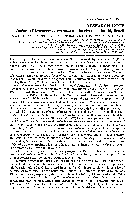 (PDF) Vectors of Onchocerca volvulus at the river Toototobi, Brazil