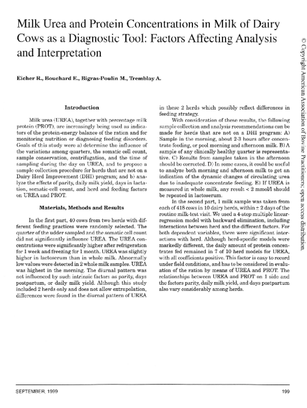 (PDF) Milk Urea and Protein: A Diagnostic Approach