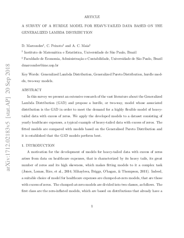 (PDF) A survey of a hurdle model for heavy-tailed data based on the generalized lambda distribution