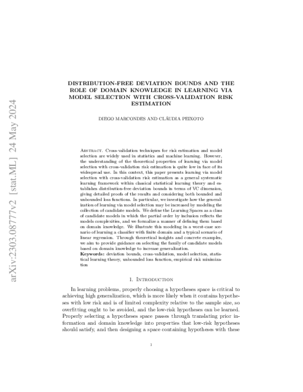 (PDF) Distribution-free Deviation Bounds of Learning via Model Selection with Cross-validation ...