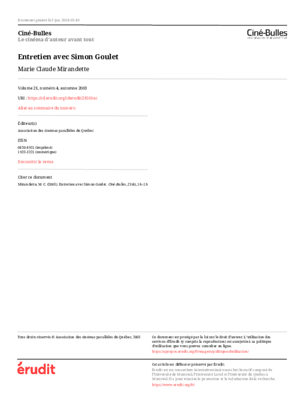 (PDF) Entretien avec Simon Goulet