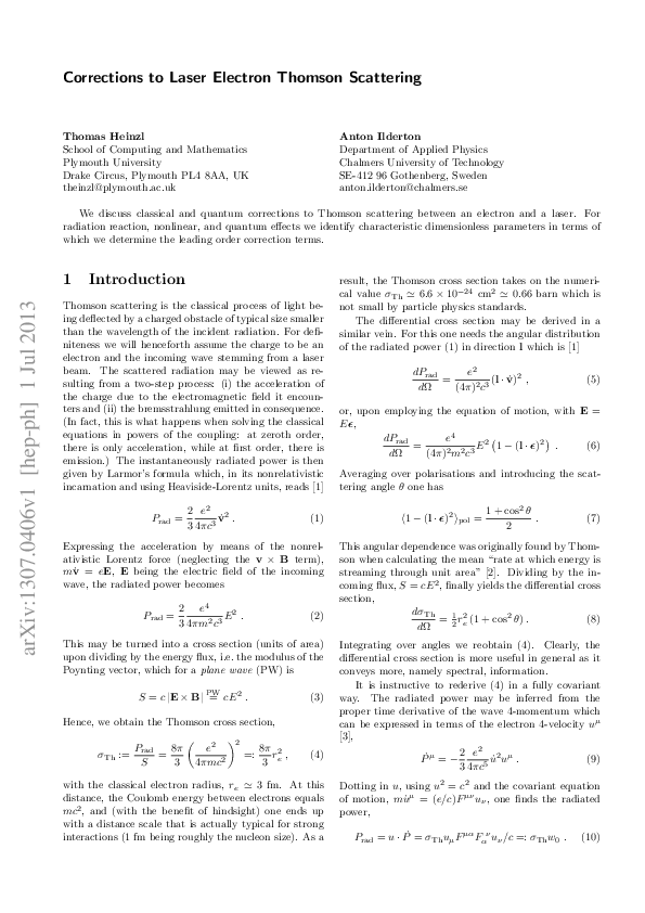 (PDF) Corrections to Laser Electron Thomson Scattering