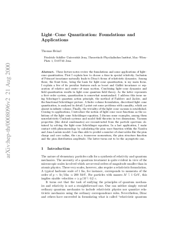 (PDF) Light-Cone Quantization: Foundations and Applications | Thomas ...