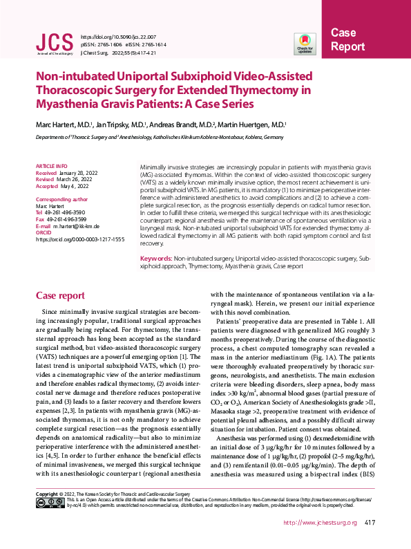 (PDF) Non-intubated Uniportal Subxiphoid Video-Assisted Thoracoscopic ...