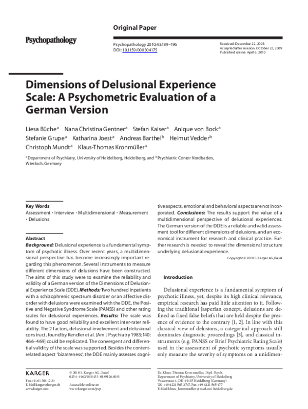 (PDF) Dimensions of Delusional Experience Scale: A Psychometric ...