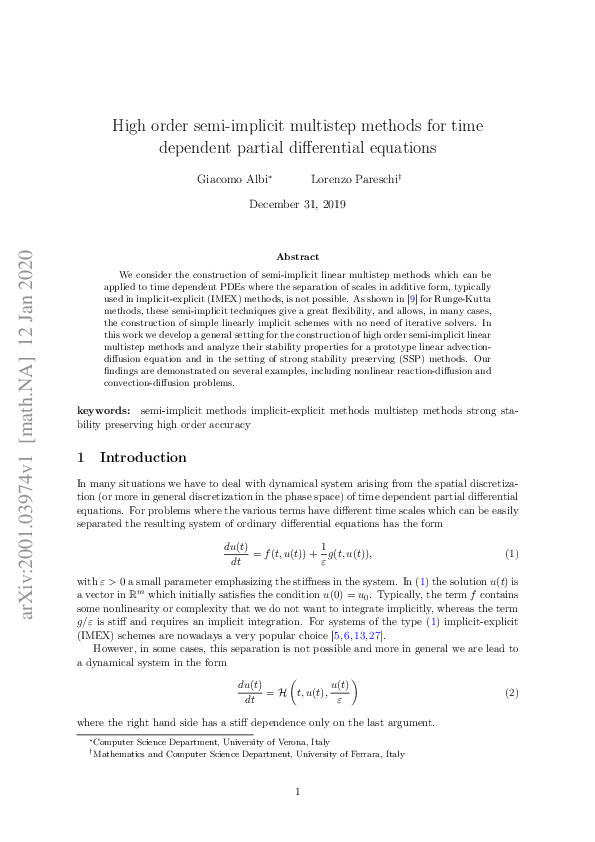 High order semi-implicit multistep methods for time dependent partial ...