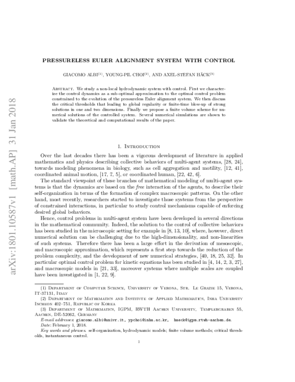 (PDF) Pressureless Euler alignment system with control