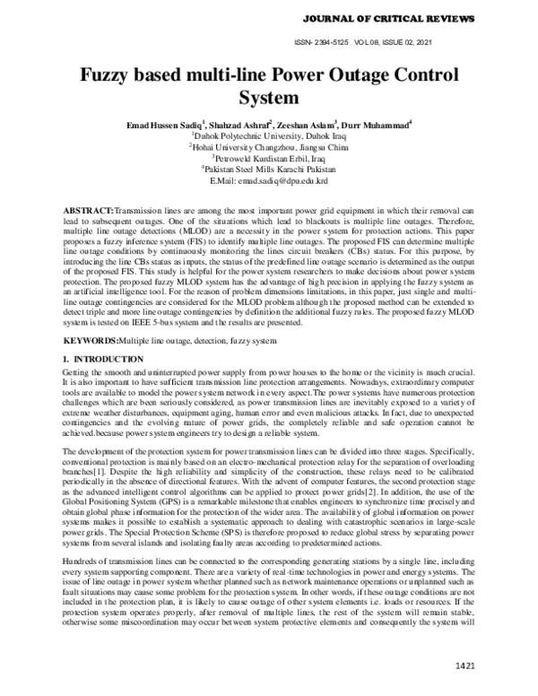 (PDF) Fuzzy based multi-line Power Outage Control System