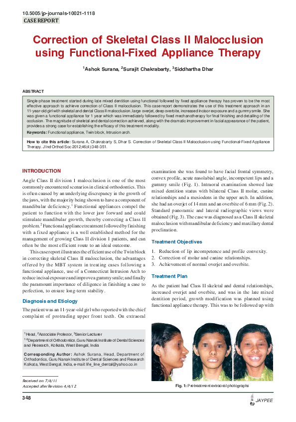 (PDF) Correction of Skeletal Class II Malocclusion using Functional ...