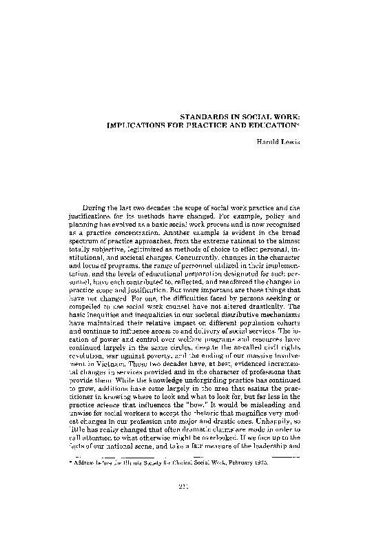 (PDF) Standards in social work: Implications for practice and education