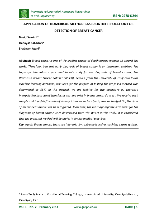 (PDF) Application of numerical method based on interpolation for ...