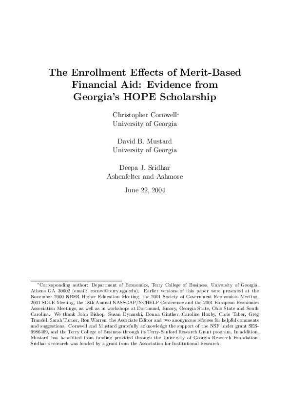 (PDF) The Enrollment Effects of Merit-Based Financial Aid: Evidence ...