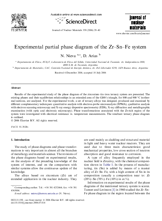 (PDF) Experimental partial phase diagram of the Zr–Sn–Fe system | Nicolás Nieva - Academia.edu