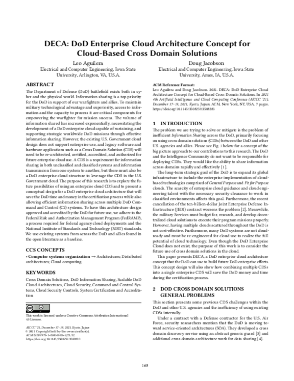 (PDF) DECA: DoD Enterprise Cloud Architecture Concept for Cloud-Based ...