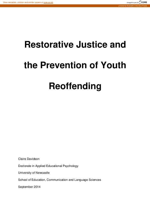 (PDF) Restorative justice and the prevention of youth reoffending