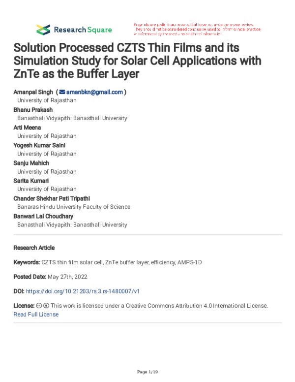 (PDF) Solution-processed CZTS thin films and its simulation study for ...
