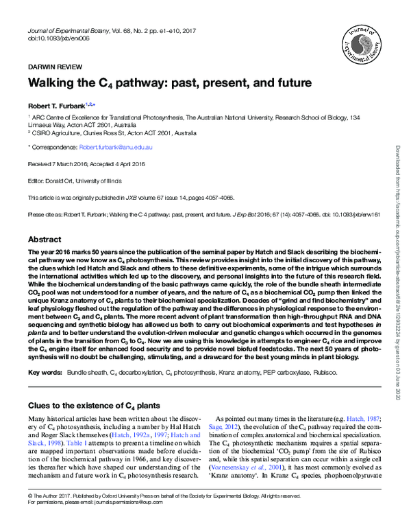 (PDF) Walking the C 4 pathway: past, present, and future