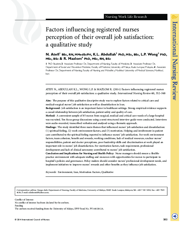 (PDF) Factors influencing registered nurses perception of their overall job satisfaction: a ...