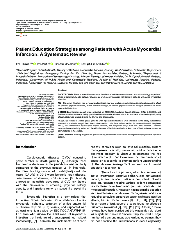 (PDF) Patient Education Strategies among Patients with Acute Myocardial ...